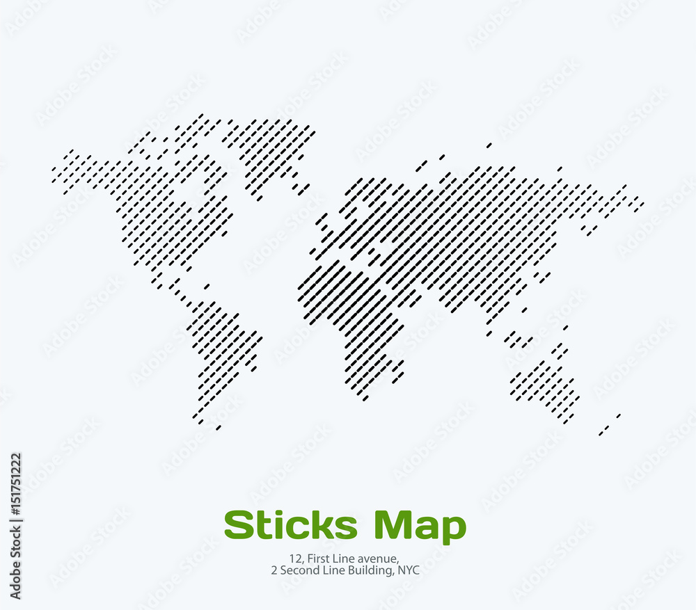 Vector world map with sticks, lines for business templates, broc Stock ...