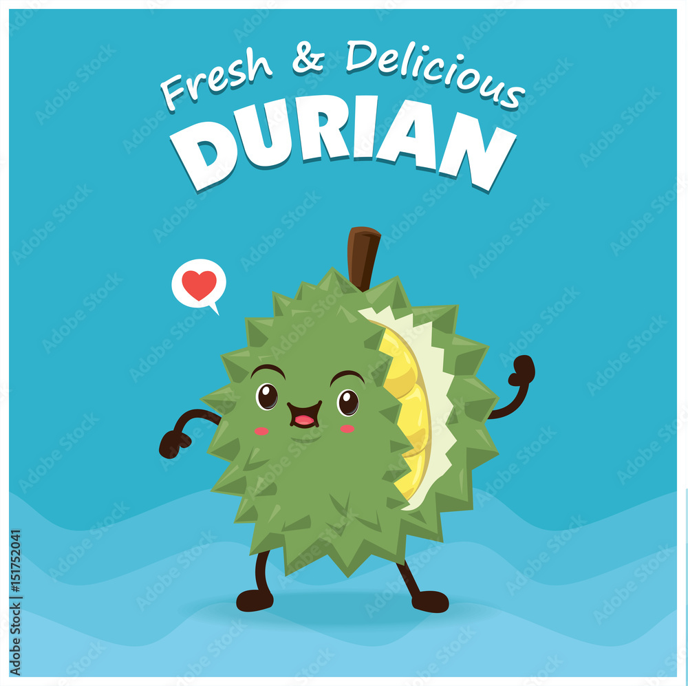 Vintage Durian poster design with vector durian character. Stock Vector ...
