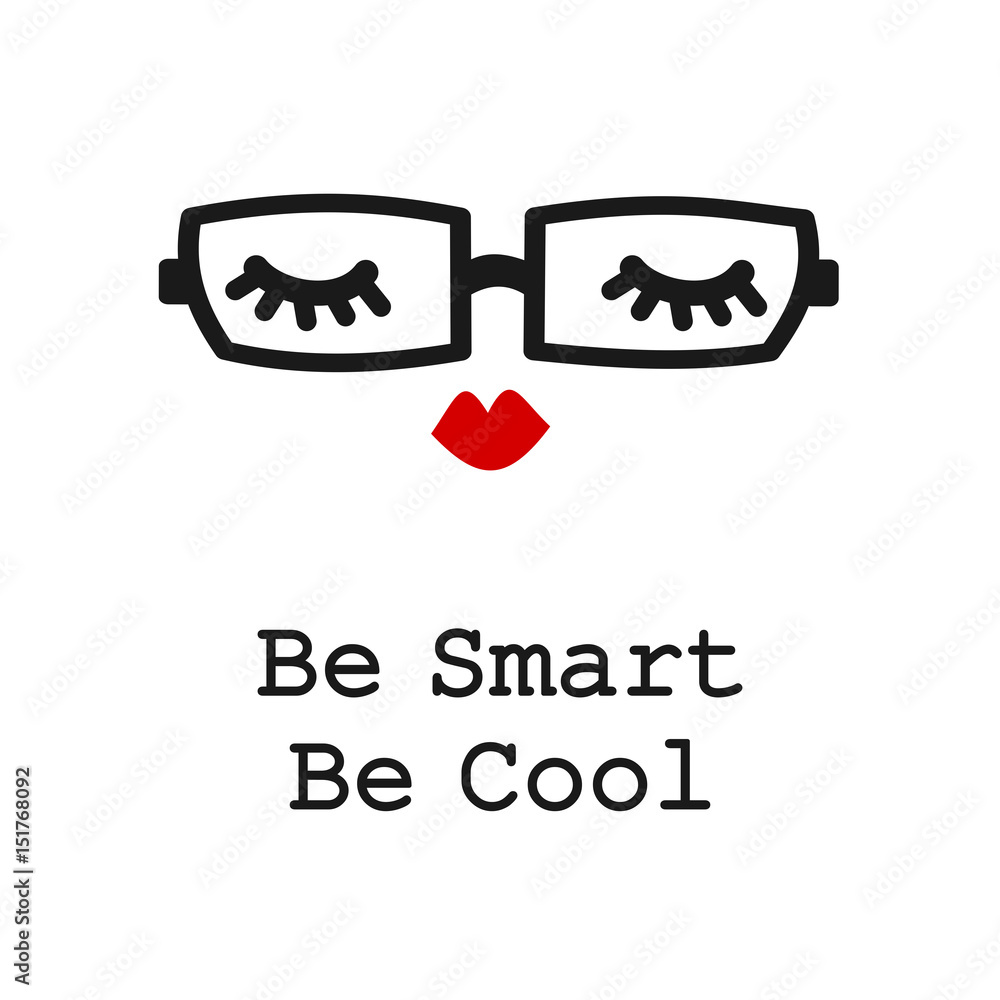 be smart be cool motivational slogan card with cute cartoon black and ...