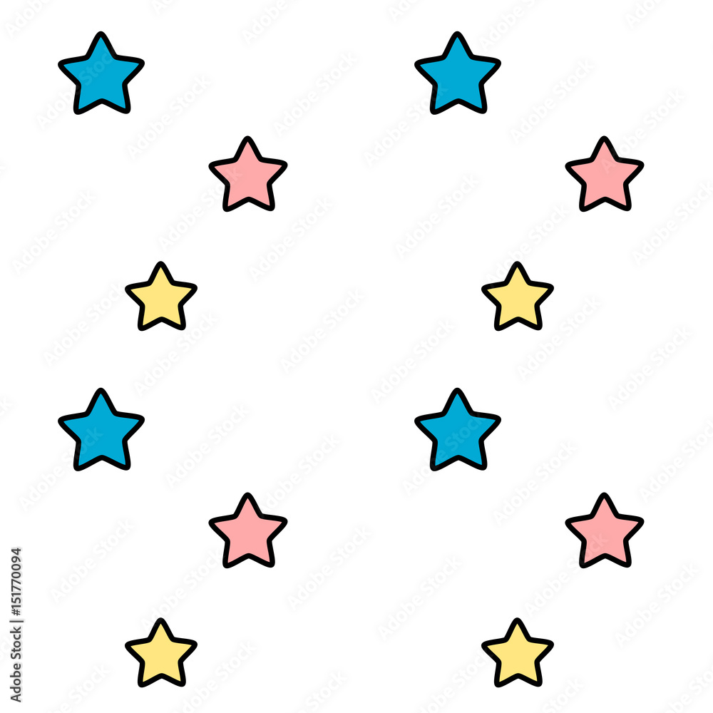 cute cartoon pink blue and yellow stars seamless vector pattern ...