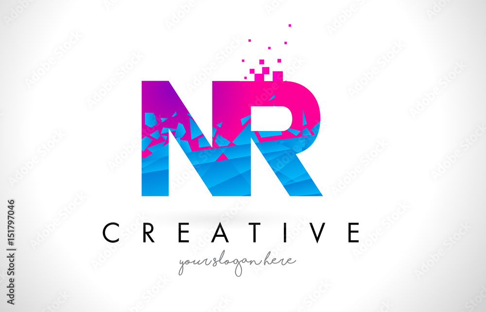NR N R Letter Logo with Shattered Broken Blue Pink Texture Design ...