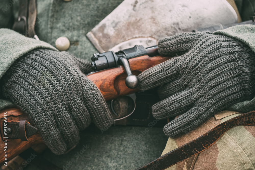 German military ammunition of a German soldier at World War II. Stock ...