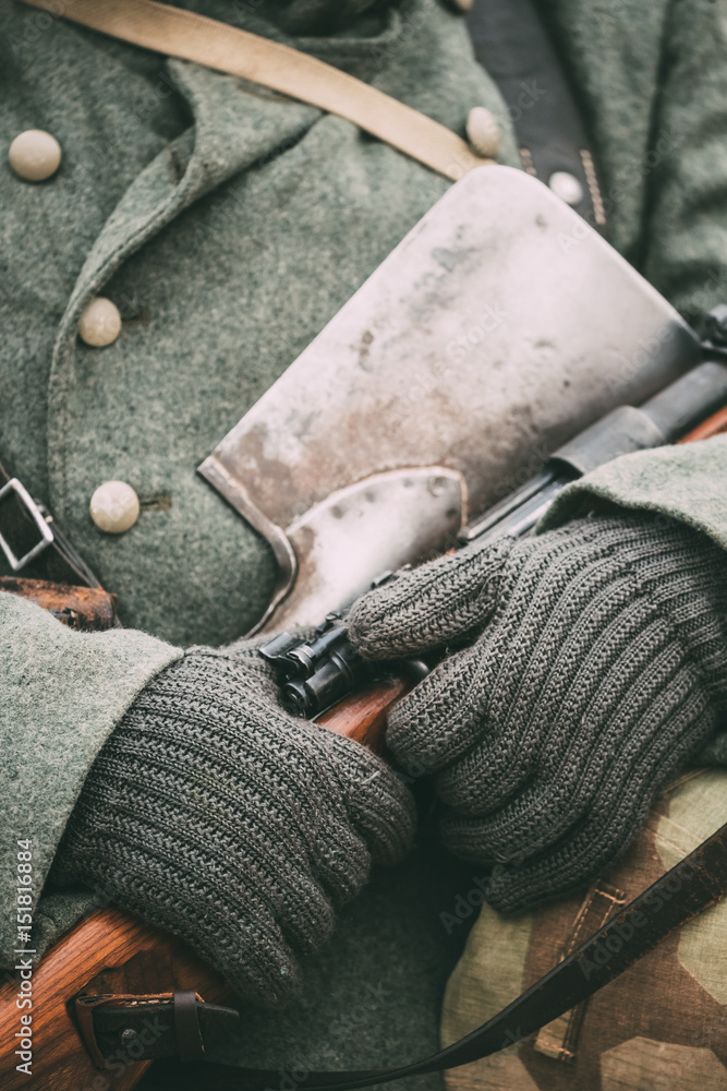 German military ammunition of a German soldier at World War II. Stock ...