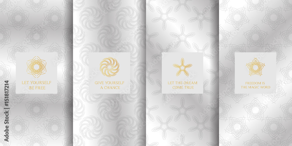 Collection of silver backgrounds and golden geometric elements. Set of ...