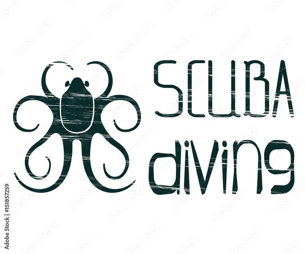 Design logo with lettering scuba diving and octopus. Vector ...