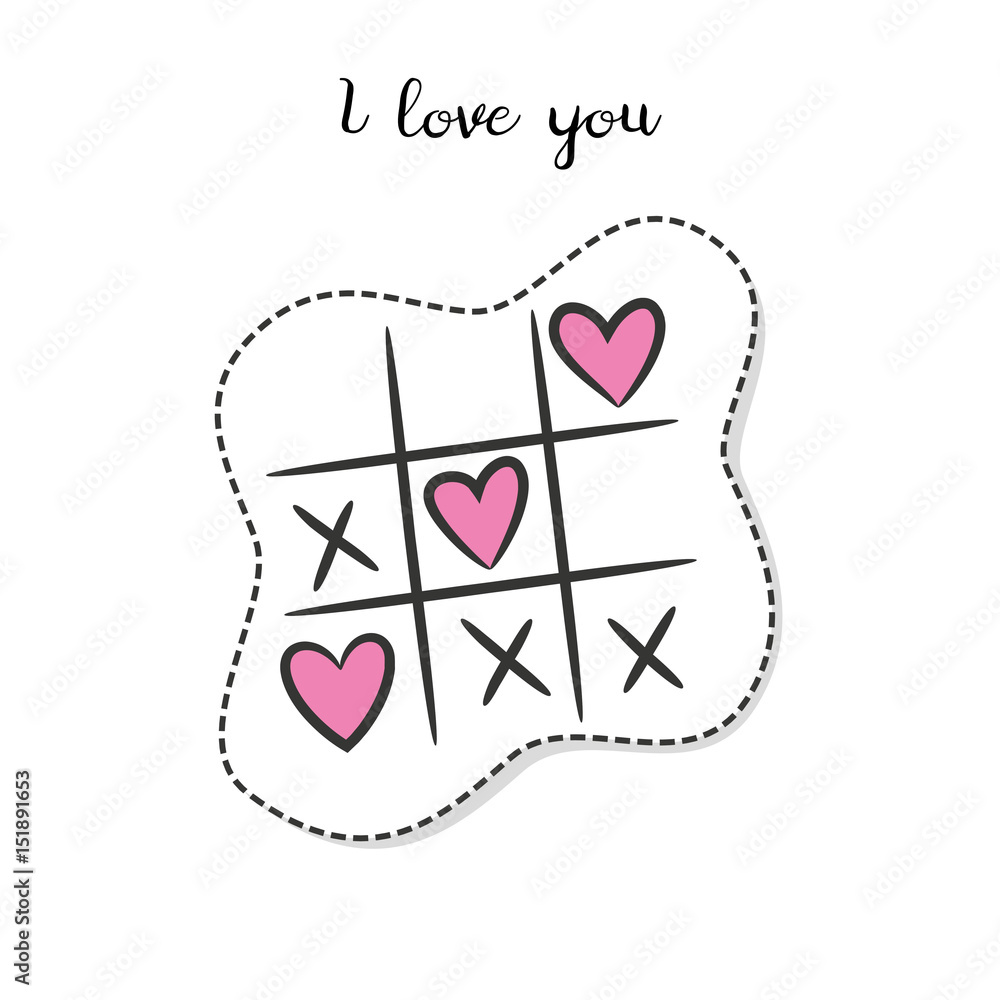 Cartoon sticker with tic tac toe on white background. Stock Vector ...