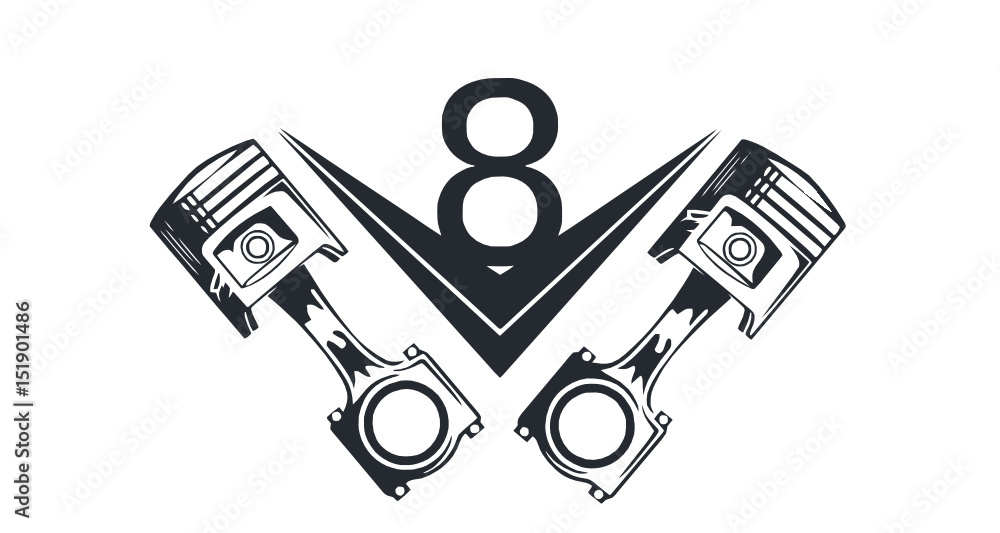V 8 Motor Stock-Vektorgrafik | Adobe Stock