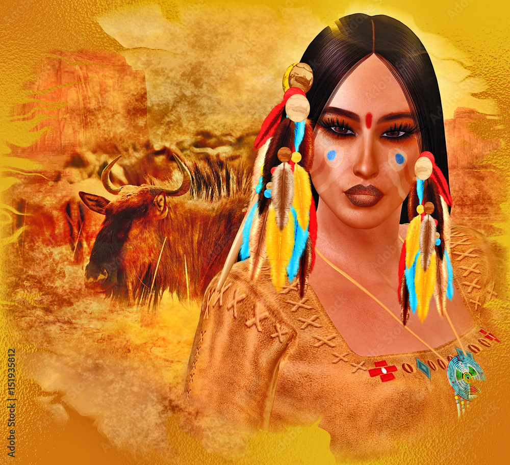 Native American Woman with abstract colorful painted face in or unique ...