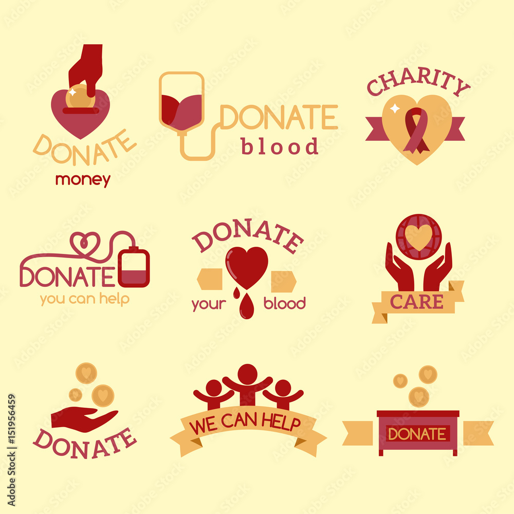Volunteer red icons charity donation vector set humanitarian awareness ...