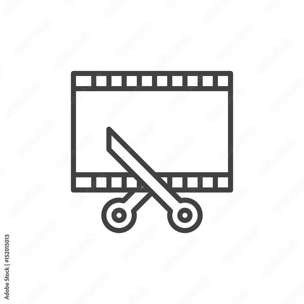 Film and scissors, video trim line icon, outline vector sign, linear ...