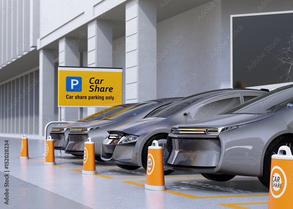 Poster Fleet of autonomous vehicles in parking lot for sharing ...