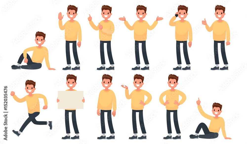 Set of a guy in casual clothes in different poses. A character for your ...
