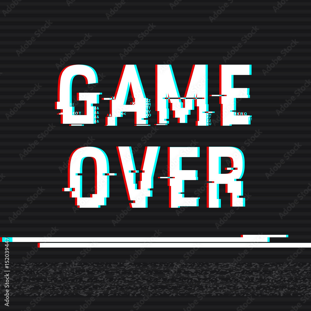 Game Over glitch text. Anaglyph 3D effect. Technological retro ...