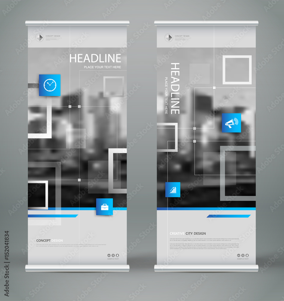 Abstract blurb font. White roll up brochure cover design. Blocked info ...