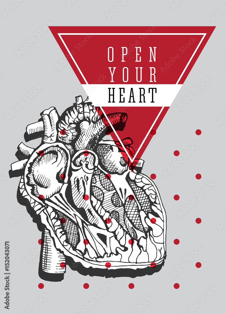 Human heart. Hand drawing vintage illustration Stock Vector | Adobe Stock