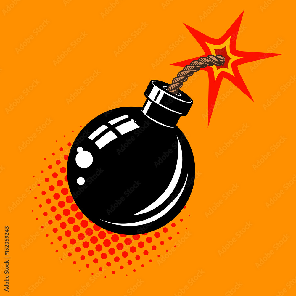 Cartoon bomb with fire illustration. Design element in vector. Stock ...