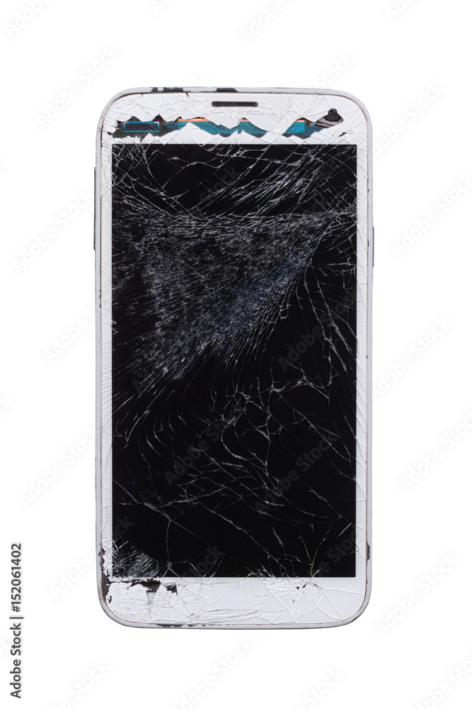 Broken smart phone isolated on white background.(With clipping path ...
