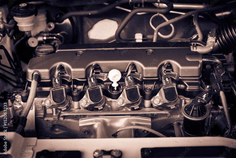 The powerful engine of a car. Internal design of engine with combustion ...