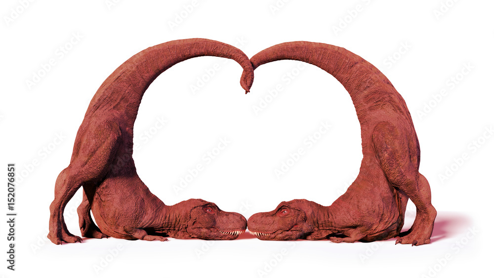 pink T-rex couple in love, two Tyrannosaurus rex dinosaurs forming a ...