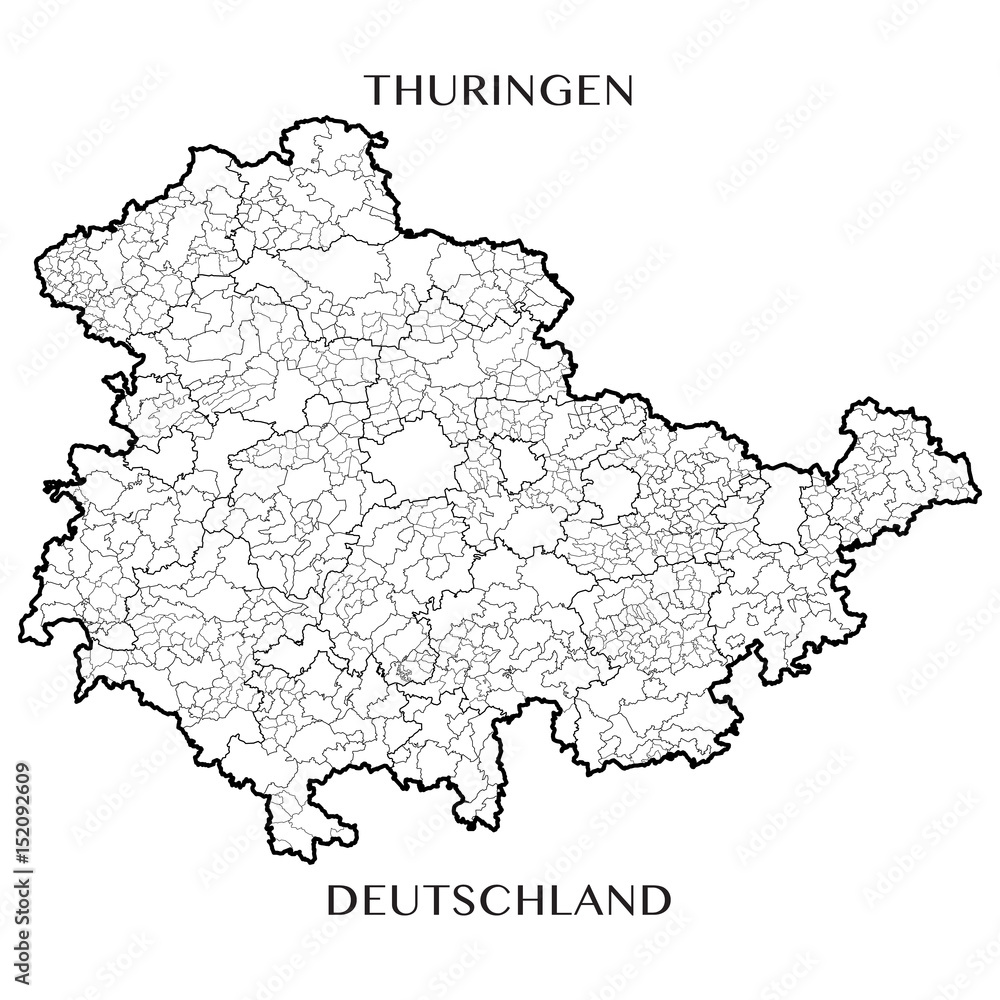 Detailed map of the Free State of Thuringia (Germany) with borders of ...