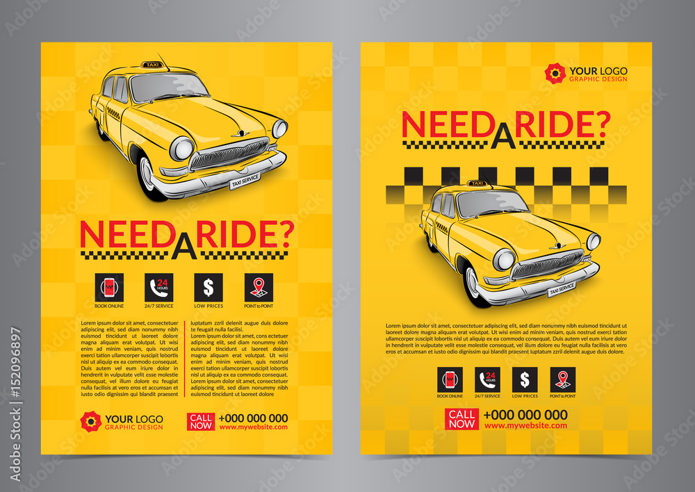 Taxi pickup service design layout templates. A4 call taxi concept flyer ...