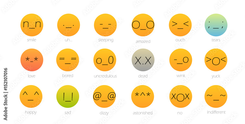 Set of japan style color Emoji Isolated on white. Vector illustration ...