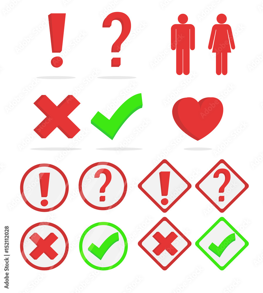 Set of red sign and symbol vector.Cross and right sign with label.Man ...