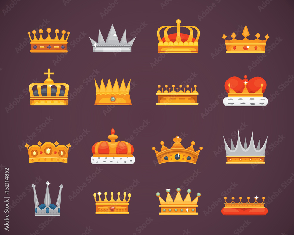 Collection of crown icons awards for winners, champions, leadership ...