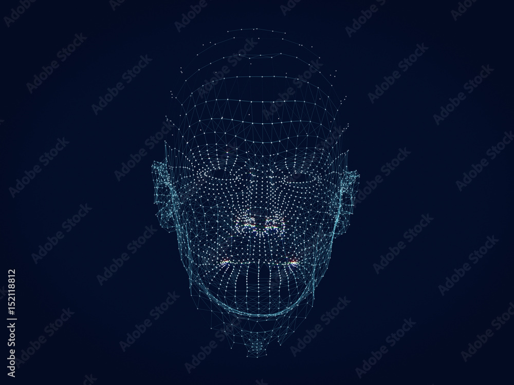 shining dots and line of human head 3d model.3D rendering. Stock ...