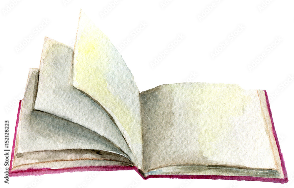 watercolor sketch of open book isolated on white background Stock ...