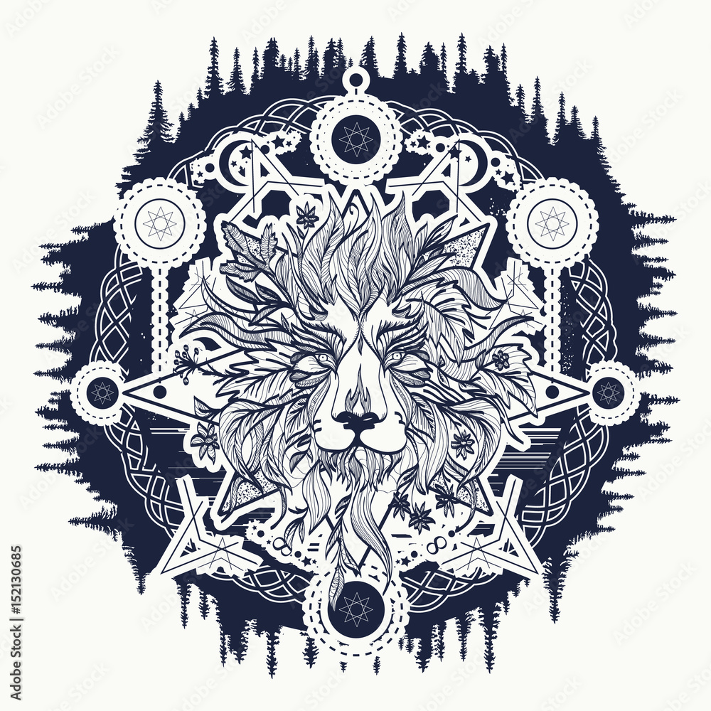 Ornamental Tattoo Lion Head. Alchemy, religion, spirituality, occultism ...