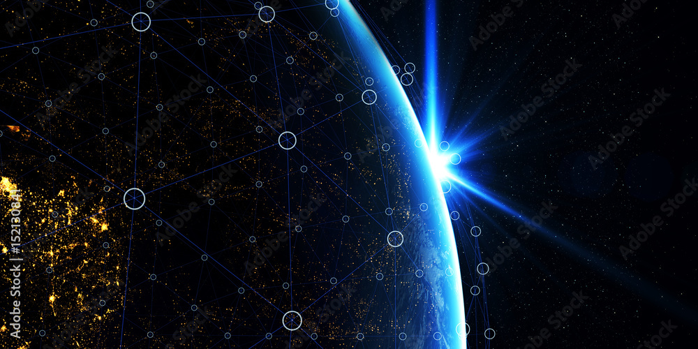 Earth from space at night with a digital communication system/ Earth ...