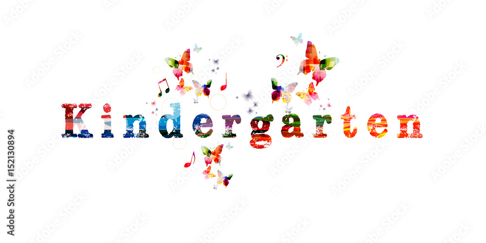 Colorful word Kindergarten with butterflies isolated vector ...