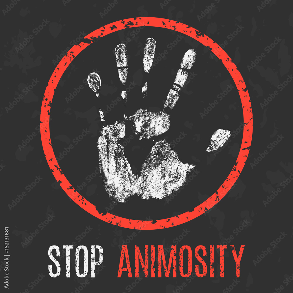 Vector illustration. Negative human states and emotions. Stop animosity ...