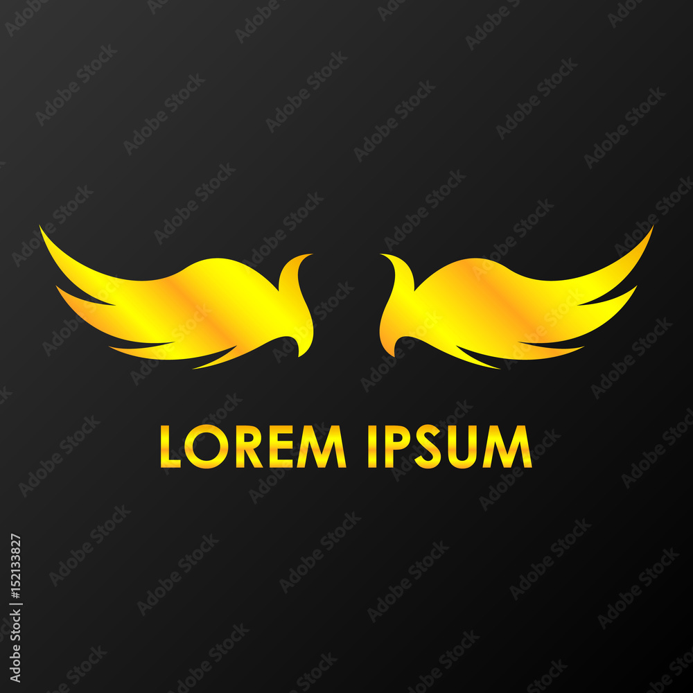 Wing, fly bird lowercase flat logo design template. Gold media icon ...