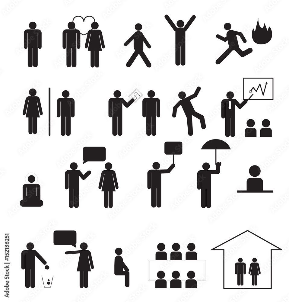 Sign of people life set.businessman group, work human pictograms on ...