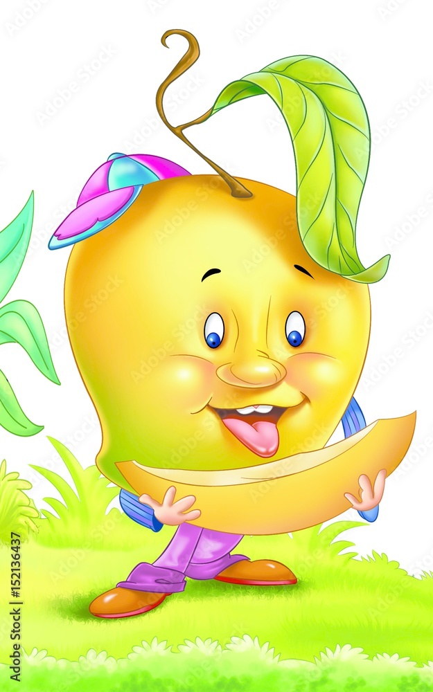 cartoon of a mango with slice Stock Photo | Adobe Stock