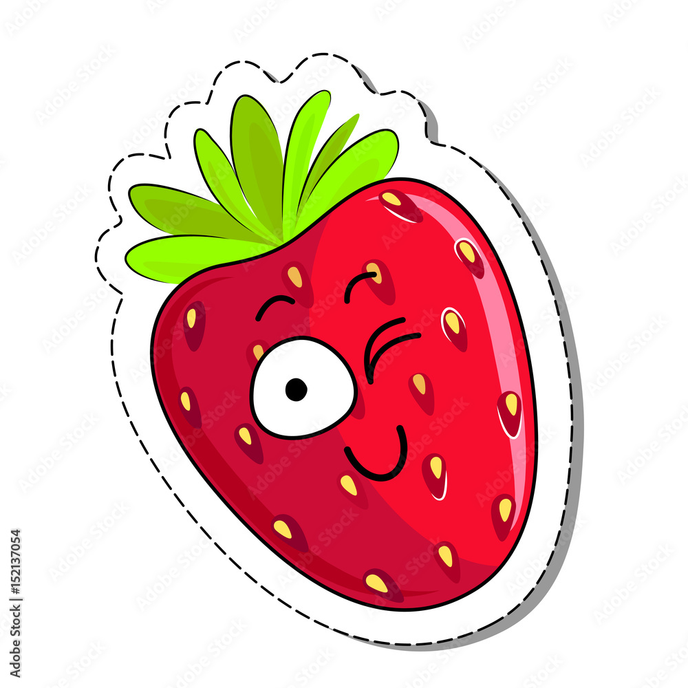 Cartoon strawberry cute character face isolated vector illustration ...