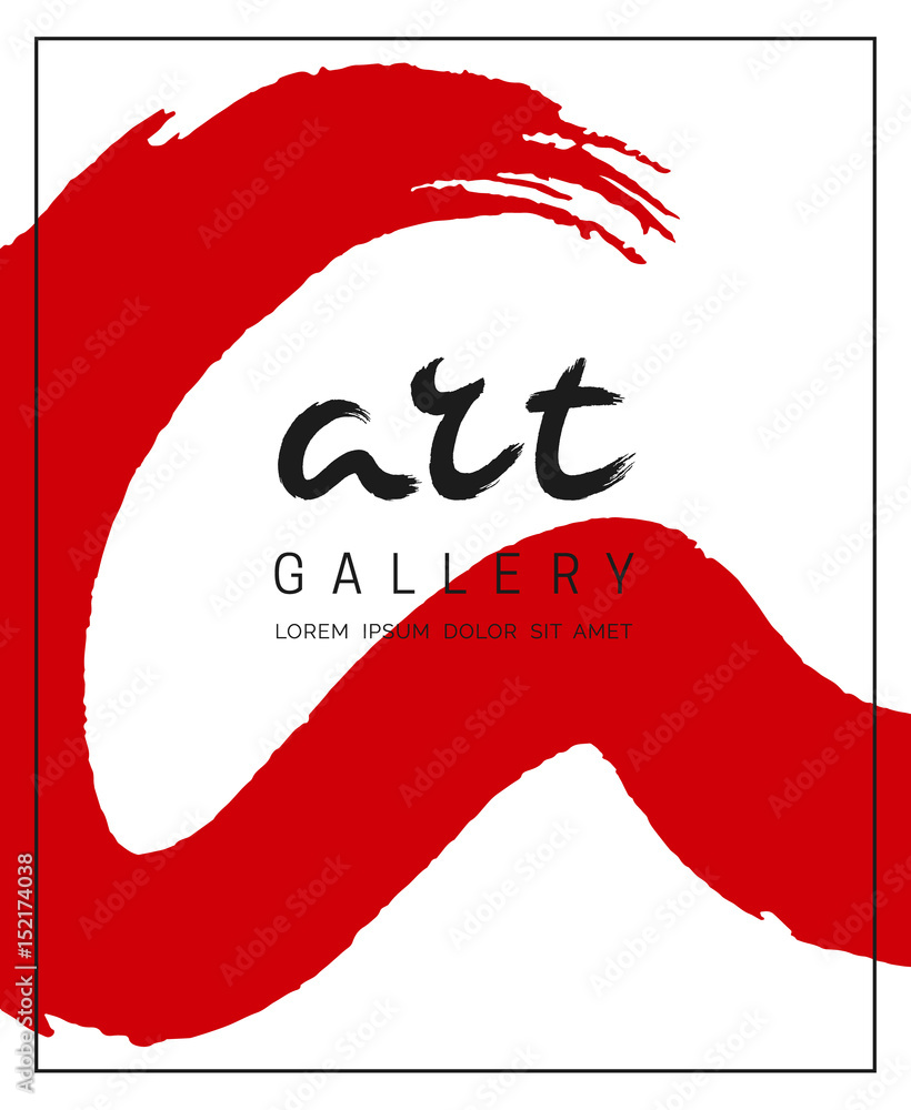 Word art brush lettering. Art gallery cover poster with red brush ...