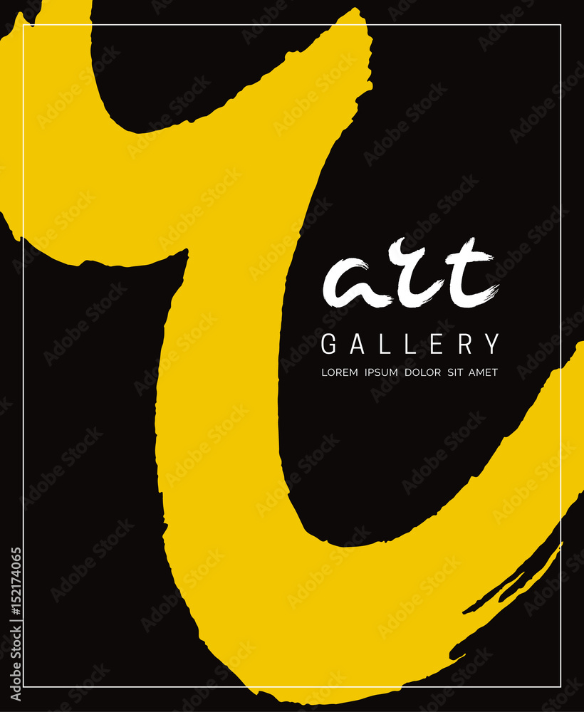 Word art brush lettering. Art gallery cover poster with yellow brush ...
