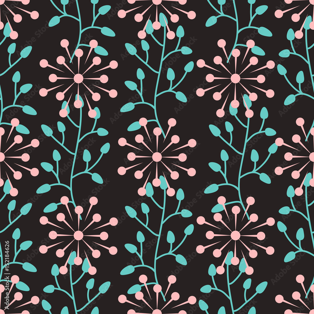 Seamless pattern with abstract round flowers and plant elements. Stock ...
