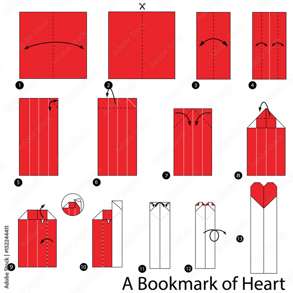 step by step instructions how to make origami A Bookmark of Heart Stock ...