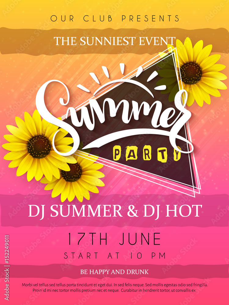 vector illustration of summer party poster with triangle frame and ...