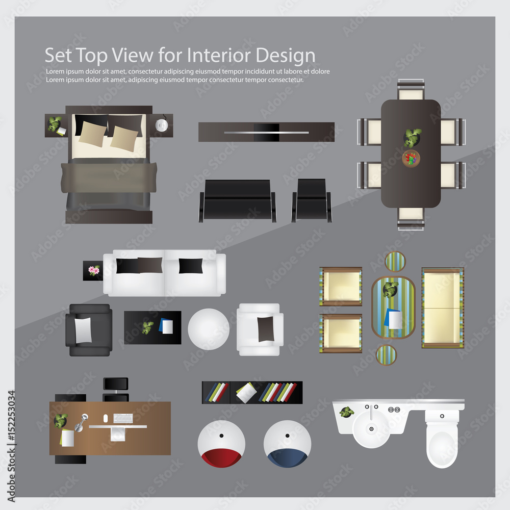 Set top view for interior design. Isolated Illustration Stock Vector ...