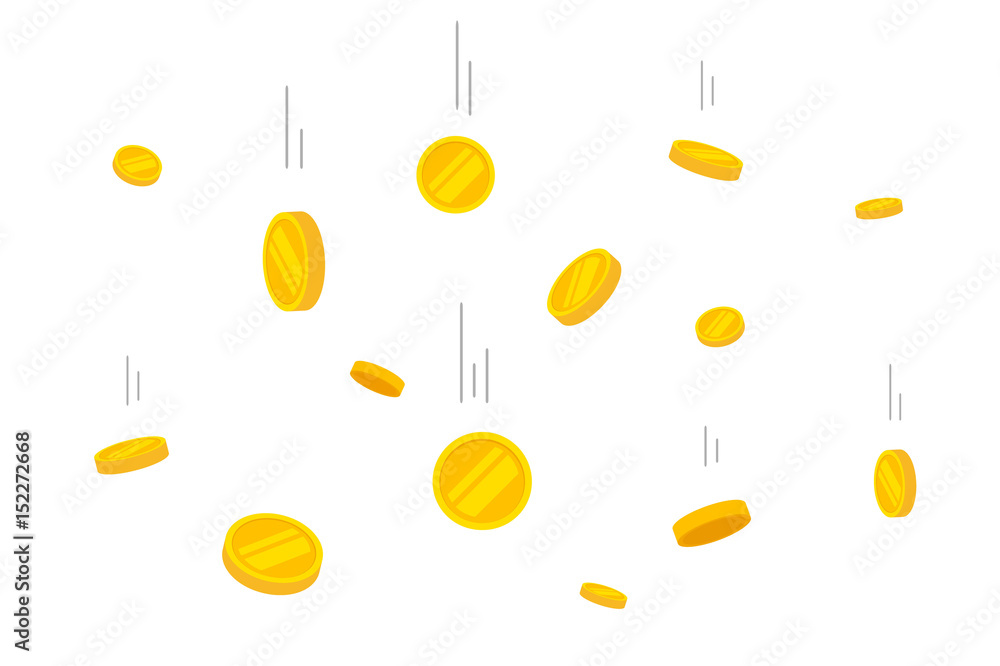 Coins money falling vector illustration, flat style flying gold coins ...