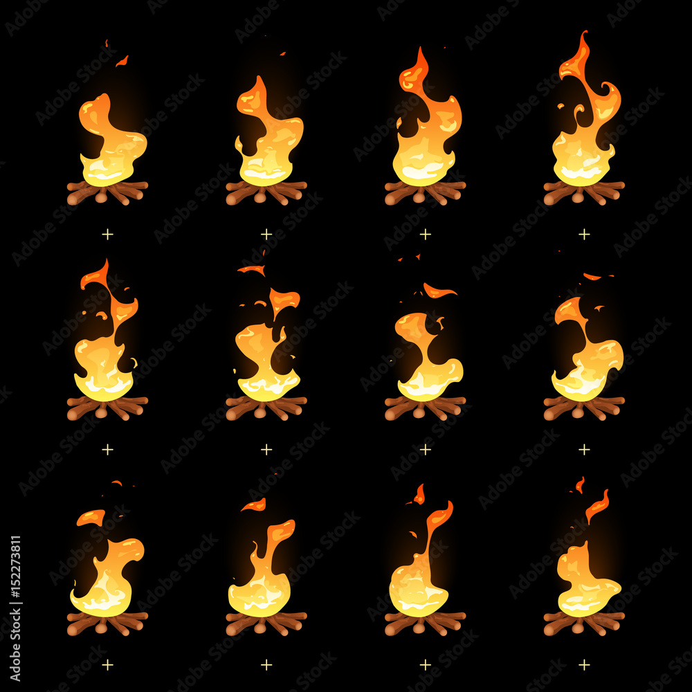 Cartoon vector bonfire flame animated sprites Stock Vector | Adobe Stock