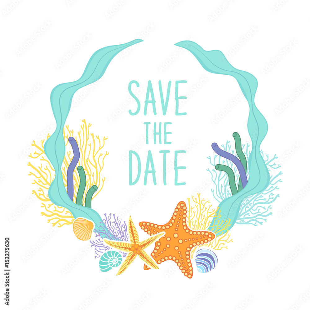 Cute marine wreath as hand drawn shells and starfishes Stock Vector ...