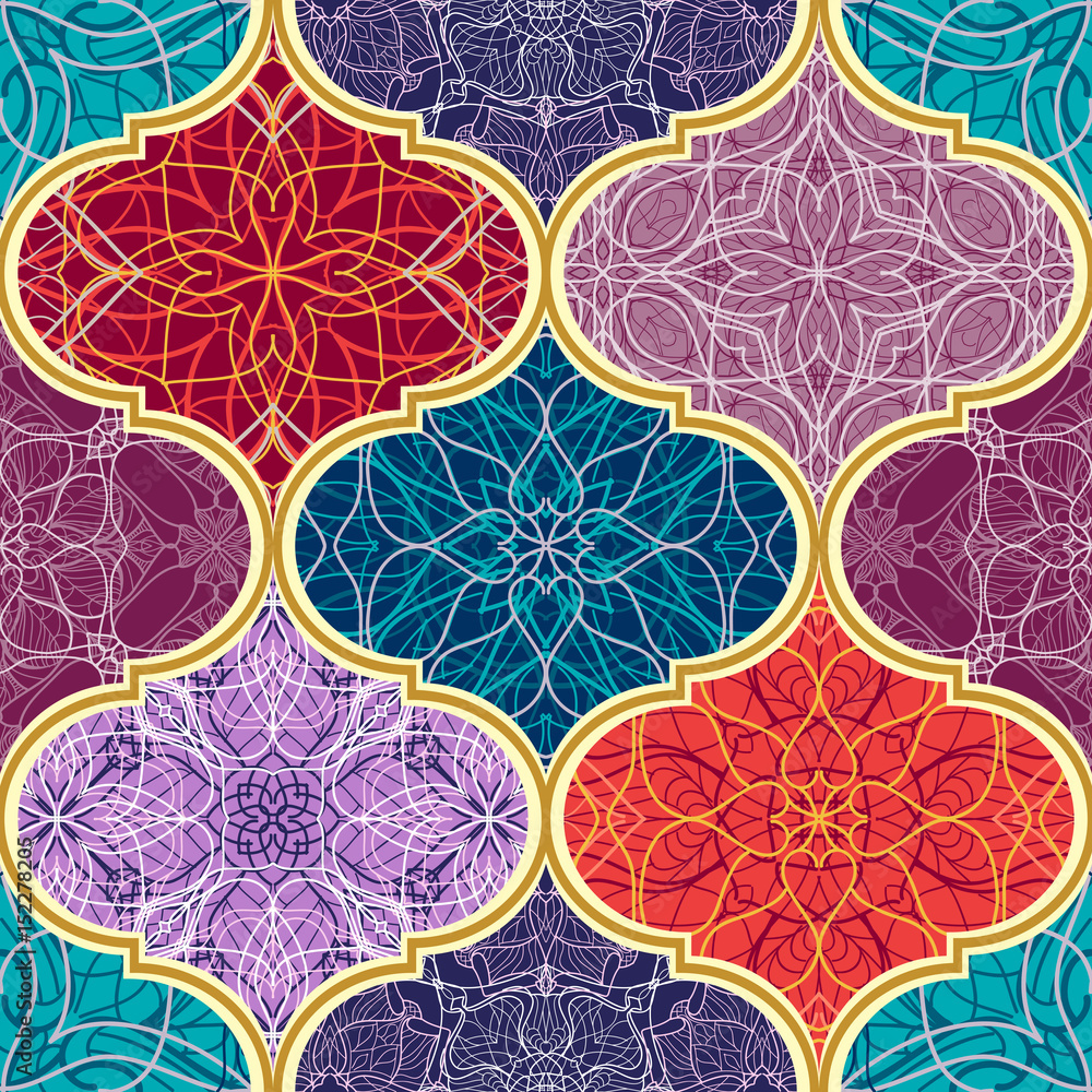 Vector seamless texture. Beautiful mega patchwork mosaic pattern for design and fashion with ...