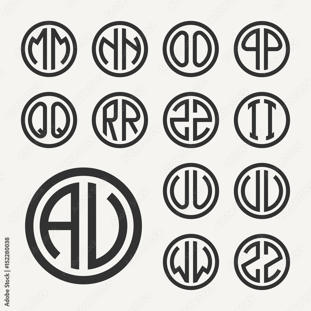 Set 2 of templates from two capital letters inscribed in a circle. From ...
