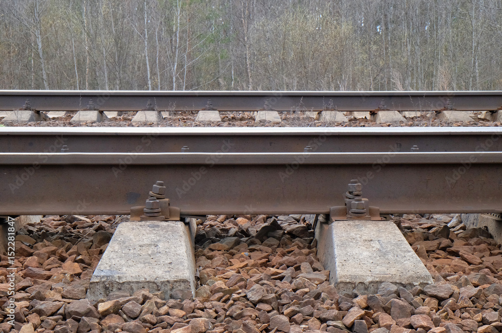 part of the railway with sleepers and rails. side view Stock Photo ...